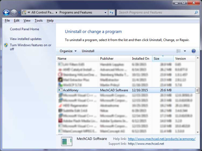 How to uninstall MechCAD software - MechCAD Software (AceMoney)